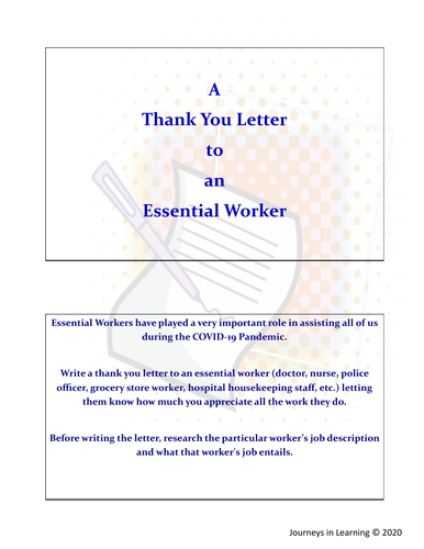 A Tribute to the Essential Workers-Distance Learning | Teaching Resources