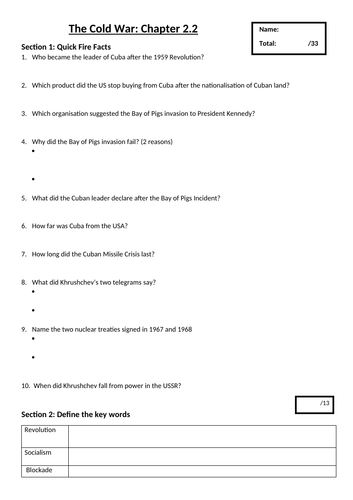 GCSE Cold War: End of Chapter Quizzes | Teaching Resources