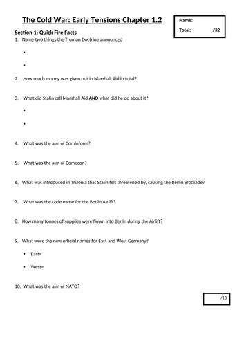 GCSE Cold War: End of Chapter Quizzes | Teaching Resources
