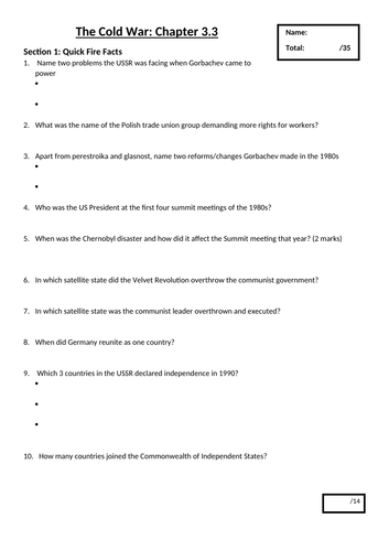 GCSE Cold War: End of Chapter Quizzes | Teaching Resources
