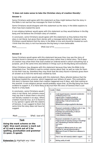 Mock 12 Mark Question answers for R.E AQA GCSE Christianity | Teaching ...