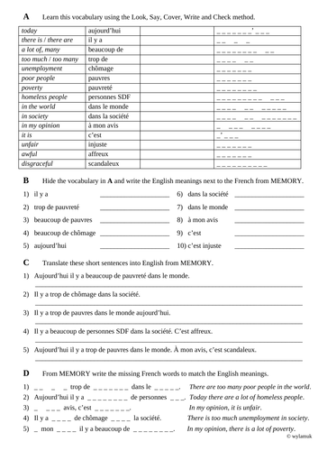 G.C.S.E. French - Theme 2 - Poverty and homelessness | Teaching Resources