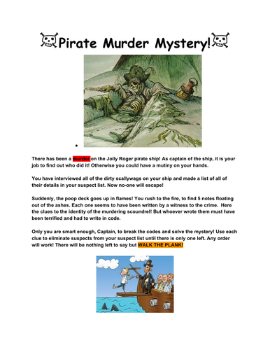 The famous Pirate Game Murder Mystery Codebreaker KS2 | Teaching Resources