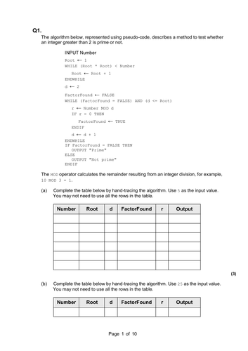Trace Tables - OCR Computer science - Python | Teaching Resources Trace Tables - OCR Computer science - Python | Teaching Resources