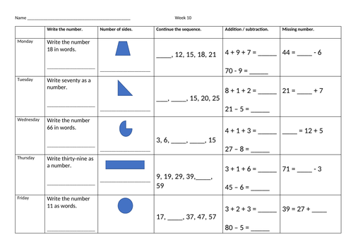Home learning School closure, KS1 , maths challenges , 5 a day ...