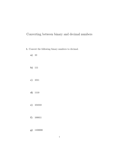 Converting between binary and decimal numbers worksheet no 3 (with ...