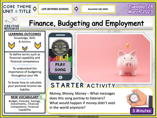 Finance Budgeting and Employment | Teaching Resources
