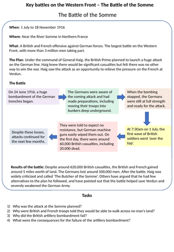 GCSE History World War One Home Learning/ Revision activites | Teaching ...