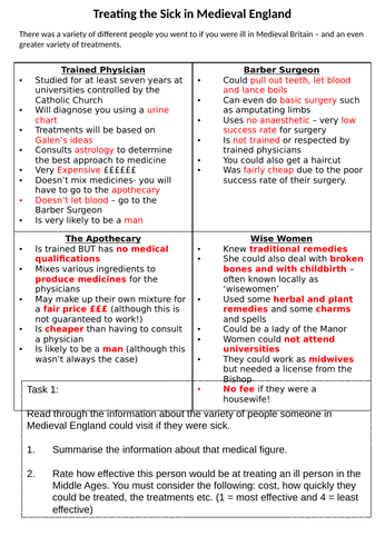 GCSE History Medicine through time Home Learning/ Revision activities ...