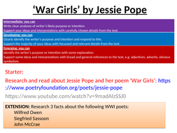 War Girls by Jessie Pope | Teaching Resources