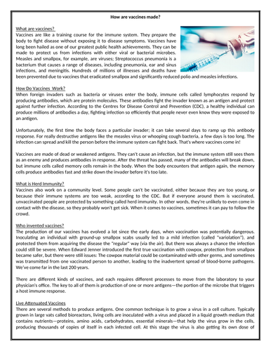 How are vaccines made? - Reading Comprehension Informational Text ...