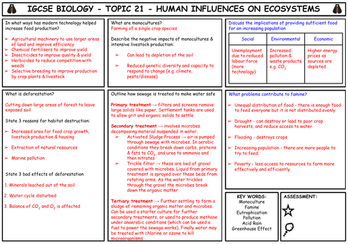IGCSE Biology - Topic 21 - Human Influences on Ecosystems - Summary ...