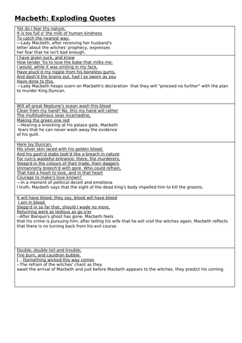Macbeth - Exploding Quotes | Teaching Resources