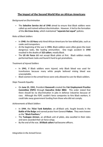 The African American Experience of WWII | Teaching Resources