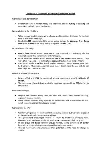 The Experience of American Women in WWII | Teaching Resources