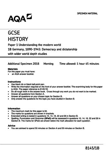 History (AQA GCSE) - School & Home Learning Booklet and PPts - Germany ...
