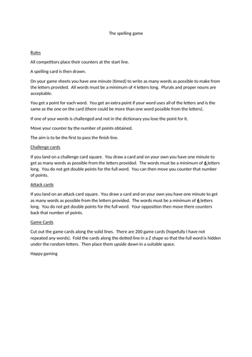 The Spelling Game | Teaching Resources
