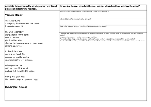 AQA Unseen Poetry focused on the way we view the world - high ability ...