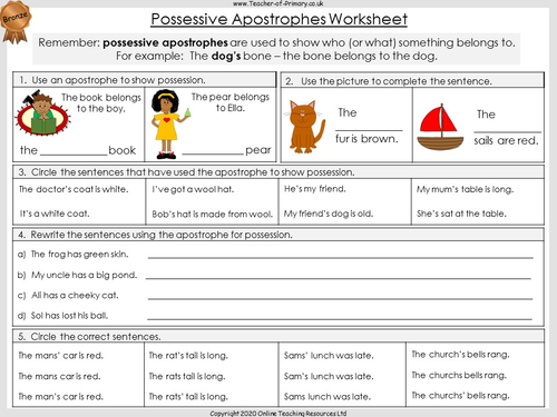 Possessive Apostrophes - Year 2 | Teaching Resources