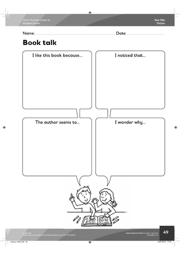 Promoting Book Talk Worksheet | Teaching Resources