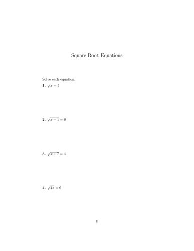 Square root equations worksheet (with solutions) | Teaching Resources