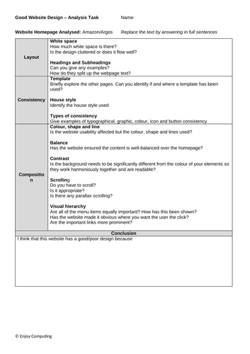 Good Web Design - Analysis Task | Teaching Resources