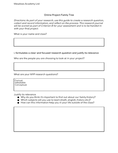 Online Family Tree Research Journal | Teaching Resources