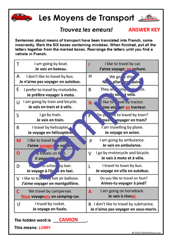 French Transport Worksheets | Teaching Resources
