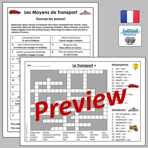 French Transport Worksheets | Teaching Resources