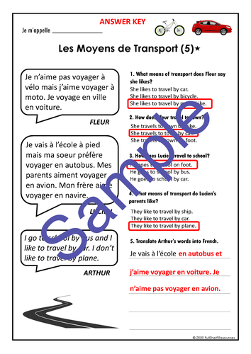 French Transport Worksheets | Teaching Resources