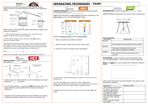 Separation Techniques Differentiated Learning Mat (Year 7) | Teaching ...
