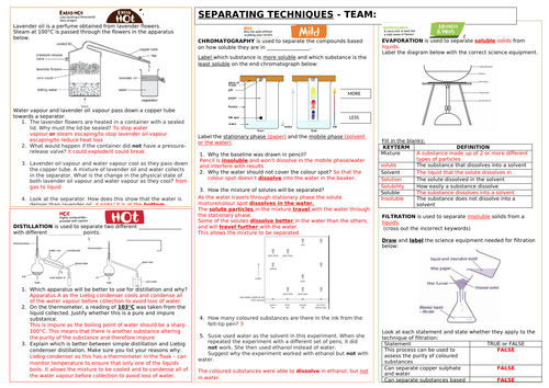 Separation Techniques Differentiated Learning Mat (Year 7) | Teaching ...