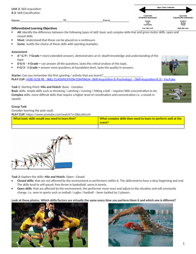 IGCSE PE (spec 2018) 8.3. Skill Classification | Teaching Resources