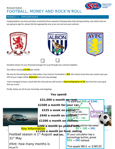 Footballers Wage - Percentage Worksheet | Teaching Resources