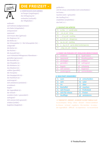 German GCSE Meine Freizeit Vocabulary Practice | Teaching Resources