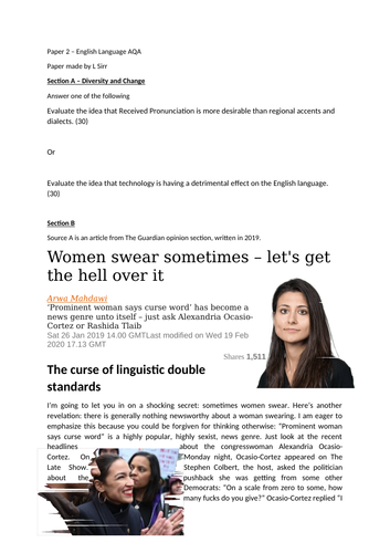 Full Paper 1 and Paper 2 AQA - Brand New A Level English Language ...