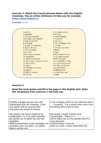 French GCSE worksheet exercises on topic of where you live. | Teaching ...