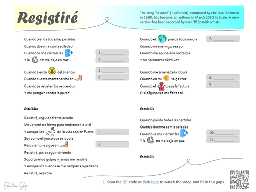 Spanish song - Resistiré - Subjunctive | Teaching Resources