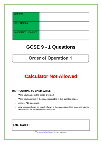 Order of Operation for GCSE 9-1 | Teaching Resources