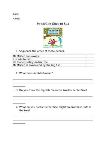 Mr McGee goes to Sea Comprehension Qs | Teaching Resources