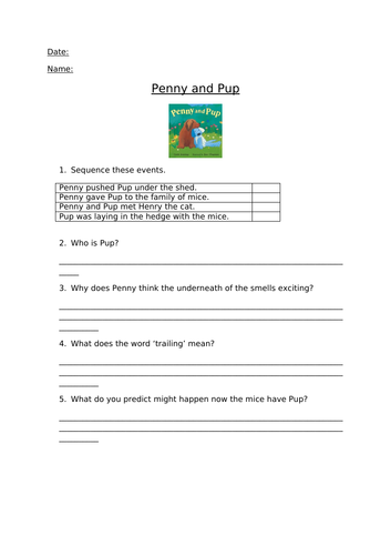 Penny and Pup Comprehension Questions | Teaching Resources
