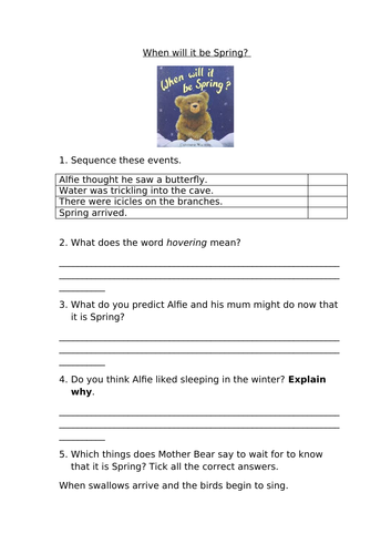 When Will it be Spring Comprehension Qs | Teaching Resources