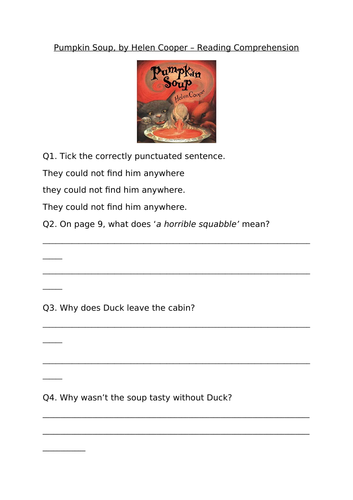 Pumpkin Soup Comprehension Qs | Teaching Resources