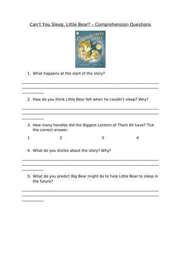Can't you Sleep, Little Bear? Comprehension Qs | Teaching Resources