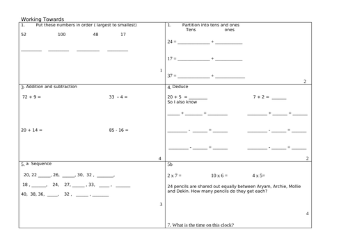 Year 2 Working towards/at Maths Mats | Teaching Resources