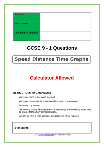 Speed Distance Time Graphs for GCSE 9-1 | Teaching Resources