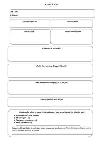 Careers Profile Template | Teaching Resources
