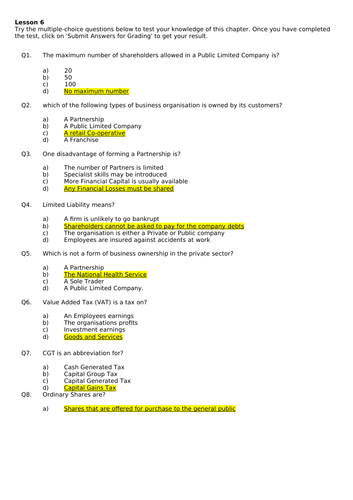 NCFE Level 1 / 2 Technical Award in Business Enterprise Unit 1 multiple ...