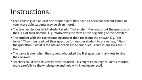 Animal Farm Dominoes Revision Game. | Teaching Resources