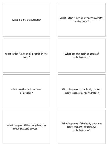 Food and Nutrition Revision Flash Cards | Teaching Resources
